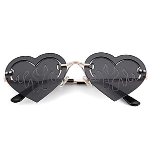 NULOOQ Rimless Halloween Sunglasses for Women Men Christmas Tree Glasses Party Prom Cosplay Rave Eyewear (Heart Black)