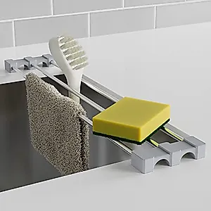 Tomorotec Sponge Brush Dish Rag Holder Multifunctional Telescopic Sink Rack for Bottle and Brushes Storage Over The Sink Dish Drainer