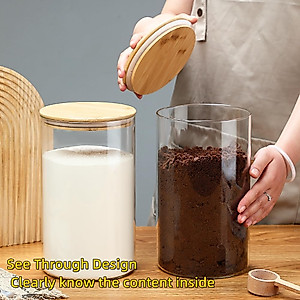 Recceng Glass Flour Containers with Lids Airtight 130 oz, Set of 2 Large Glass Jars for Flour and Sugar Wide Mouth with Wooden Lids, Flour Canister Glass for Baking Jars with Bamboo Lids for Coffee