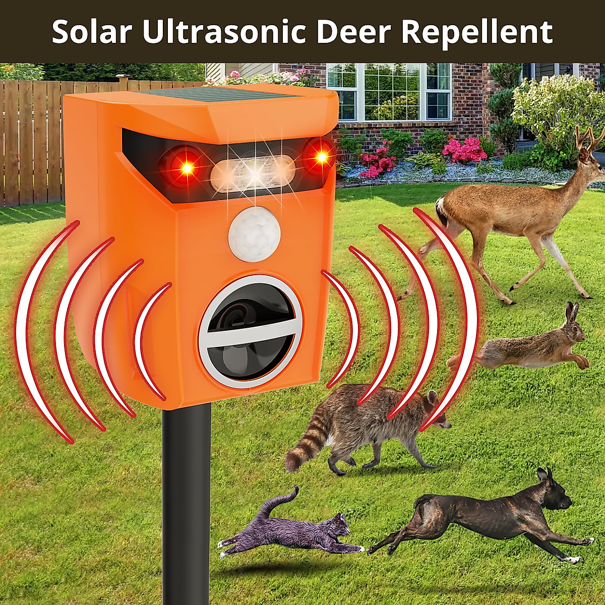 X-PEST Solar Powered Deer Repellent Ultrasonic Outdoor Animals Repeller Away Device for Yard Such As Raccoons, Deer, Dogs, Cats, Foxes, Skunk and More Waterproof - 2 Pack