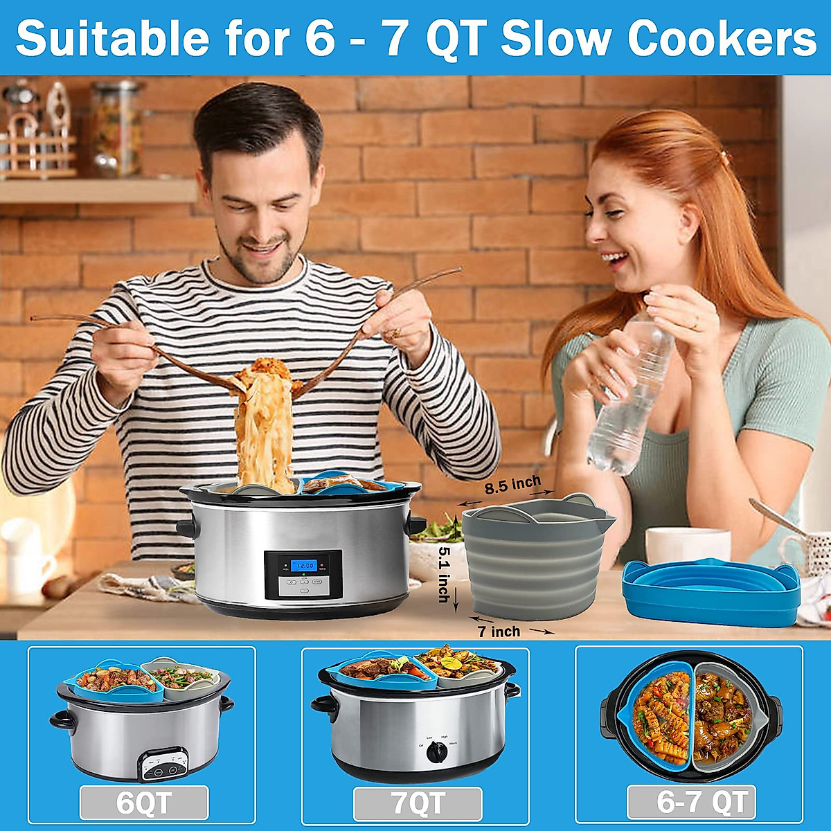 Silicone Slow Cooker Divider Liners, for Most 6-7 Quart Slow Cookers, Reusable and Easy to Clean Slow Cooker Divider Insert Made with Food-Grade Silicone and Free of BPA Dishwasher Safe