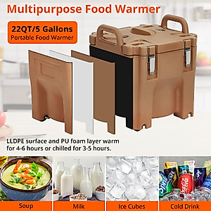 GarveeHome Insulated Food Pan Carrier - 20L Capacity, Top Load, With Spoon, Wheel and Safe Lock, Stainless Steel Liner, Red, for Catering, Family Gathering, Canteen, Brown