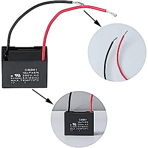 Wadoy CBB61 Fan Capacitor 2 Wire 10uf, 2 Pack Celiling Fan Capacitor 250V