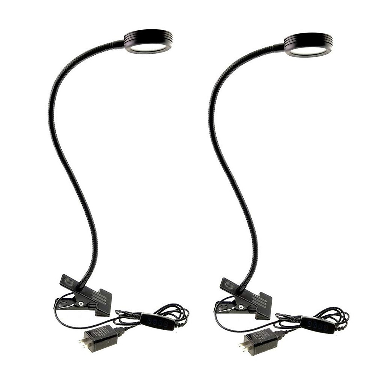 ZSGoes 2 Pack Clamp Gooseneck LED Desk Lamp, Clip on Bendable Steel Light, C-clamp Sewing Machine Table Mount, 360degree Flexible Neck 3 Colors 10 Level Brightness (Clamp)