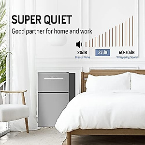 Frestec 3.2 Cu.Ft Mini Fridge for Bedroom, Mini Refrigerator with freezer, Dorm Fridge with Freezer, 2 Doors Perfect for Room and Office, Adjustable Temperature(Stainless steel)