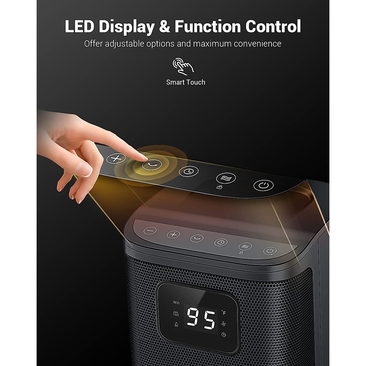 KopBeau Space Heater for Indoor Use, 1500W Electric Portable Tower w/Thermostat & Timer, Oscillating Ceramic Room Heater with 4 Modes, LED Display, Safe for Office, Home, Bedroom,