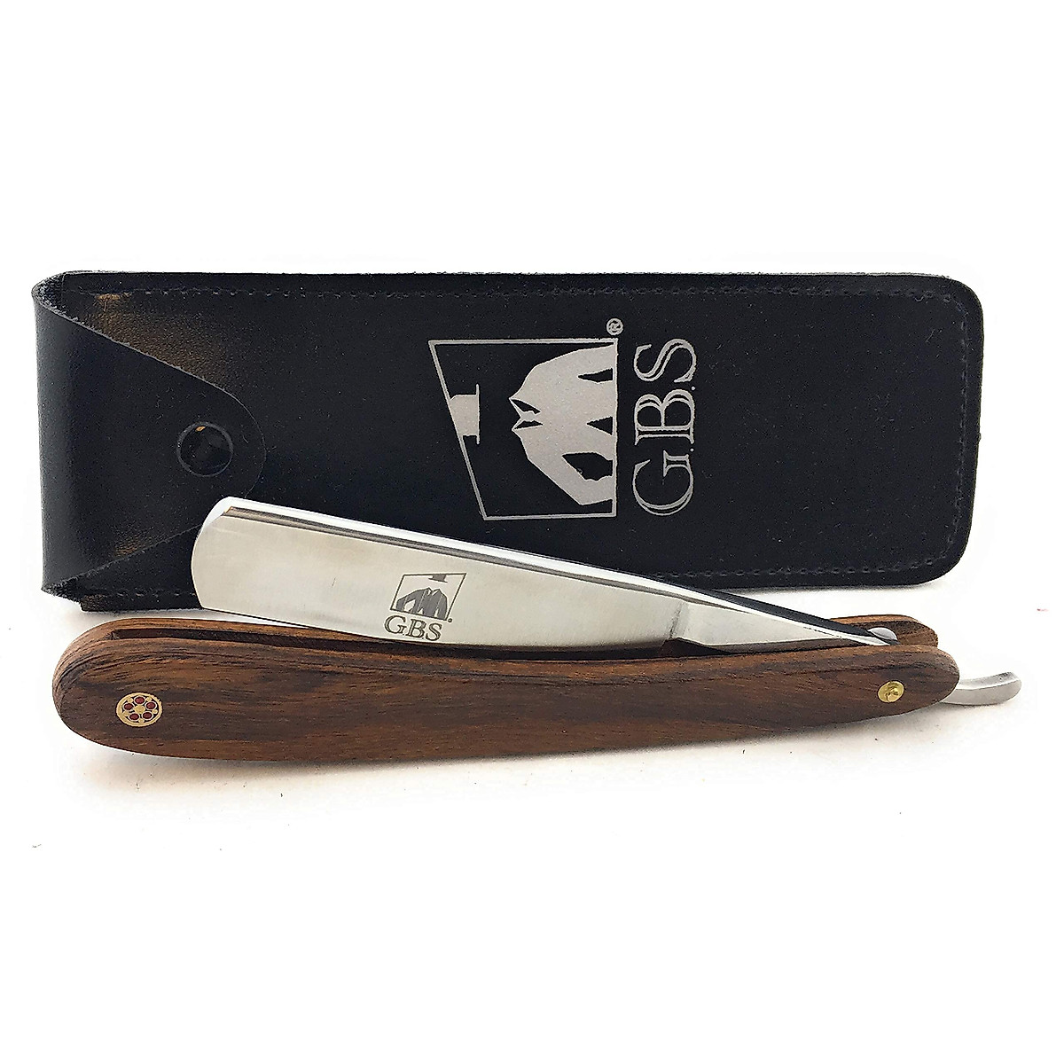 G.B.S Mahogany Wood, Shave Ready Straight Razor, Leather Strop Made with Cow Hide Leather Steel Clamp, Wooden Handle