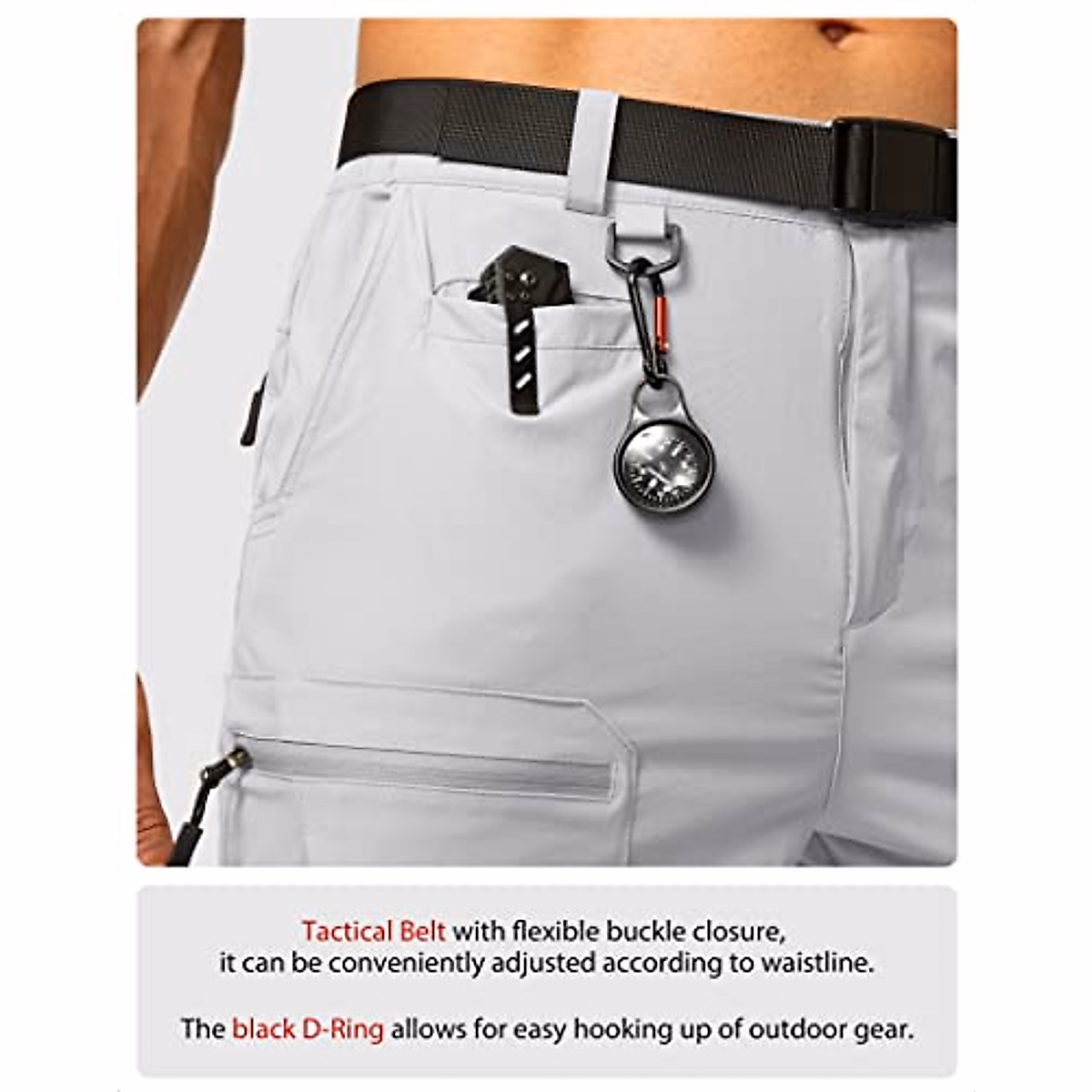 Men's Hiking Cargo Shorts Stretch Quick Dry Outdoor Tactical Shorts for Men with Multi Pocket for Fishing Casual(Light Grey,L)