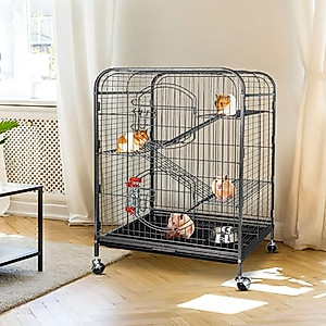 37-Inch Ferret Guinea Pigs Chinchilla Cage Indoor Habitats Animal Hutch with Rolling Stand, Shelves, Ramps and Tray