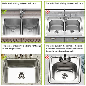 MAISEEN Kitchen Sink Caddy Sponge Holder， Space Saving Kitchen Sink Organizer + Sink Brush Holder + Dish Rag Holder, 304 Stainless Steel, Multi-Purpose 6 In 1 Kitchen Sink Accessories. Silver