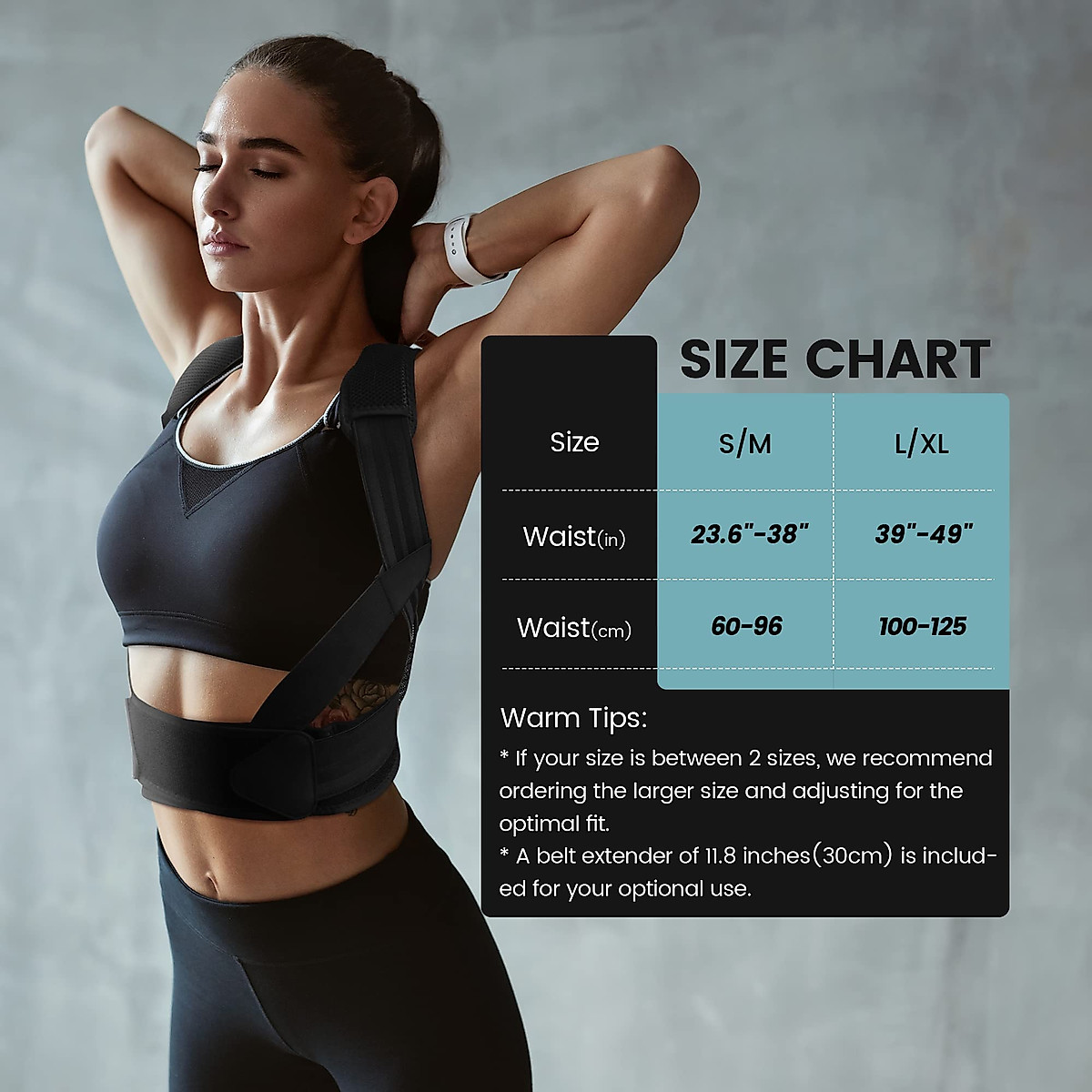 VANRORA Posture Corrector for Women and Men, Back Brace Fully Adjustable & Comfy, Support Straightener for Spine, Back, Neck, Clavicle and Shoulder, Improves Posture and Pain Relief L/XL