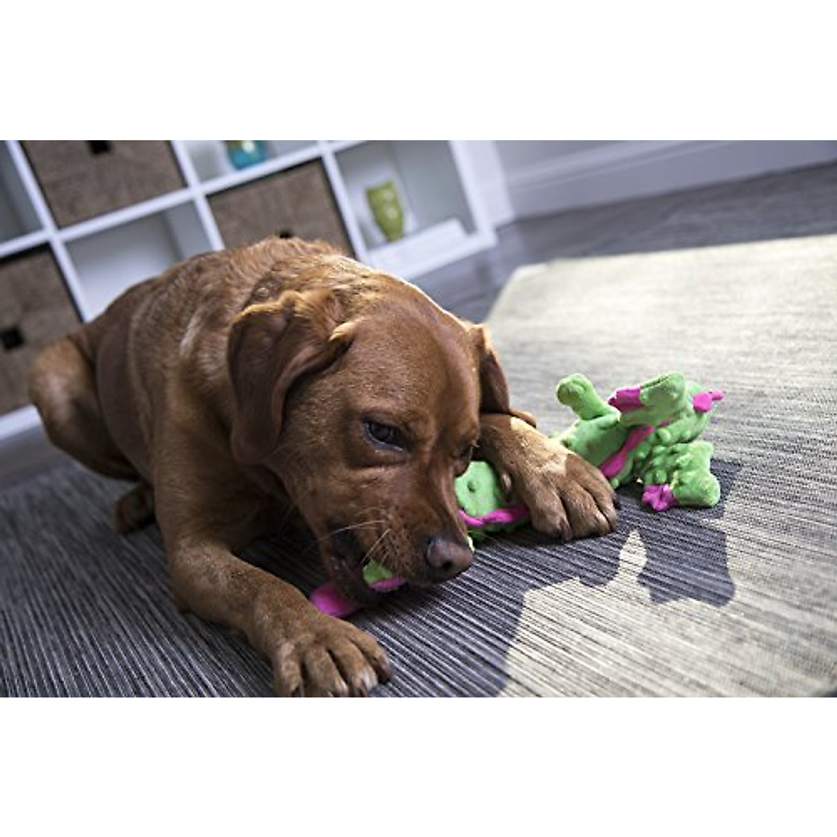 goDog Bubble Plush Skinny Dragons Squeaky Plush Dog Toy, Chew Guard Technology - Green, Large