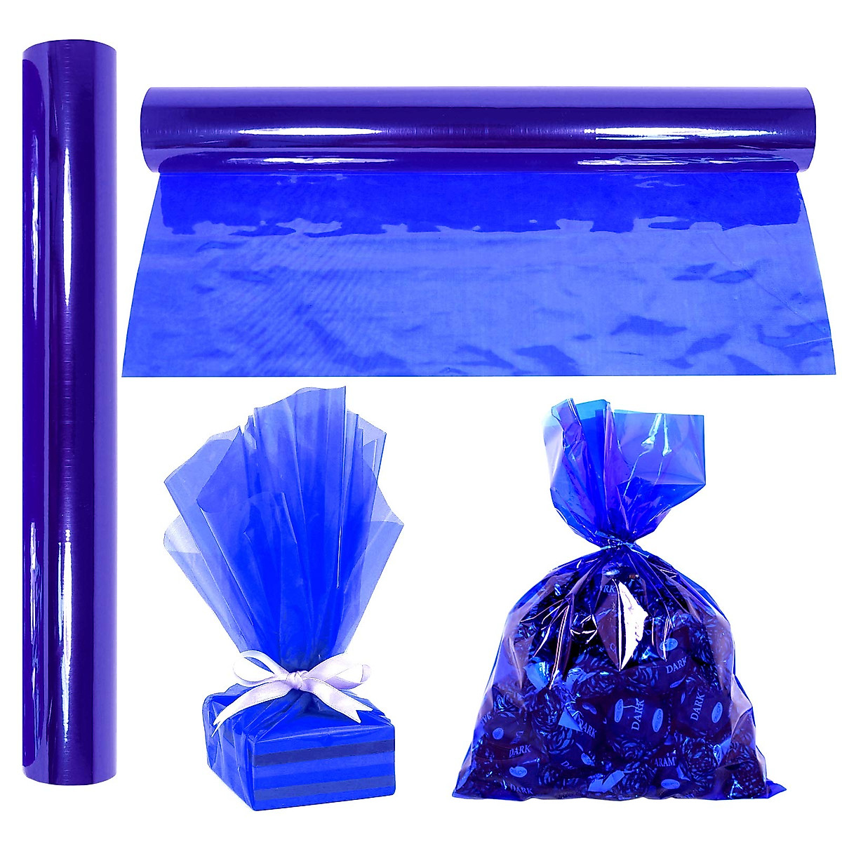 AnapoliZ Cellophane Wrap Roll Royal Blue | 100’ Ft Long X 16” in. Wide | 2.3 Mil Thick Transparent Royal Blue | Gifts, Baskets, Treats Cellophane Wrapping Paper | Colorful Cello Décor, Decorations