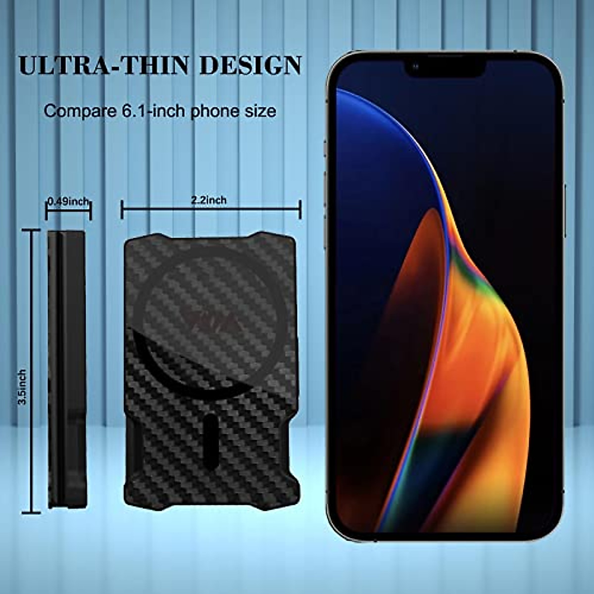 WXM Magnetic Phone Card Holder with Magnetic Wireless Charging Wallet Credit Holder Real Carbon Fiber RFID Blocking Minimalist Mens Gift