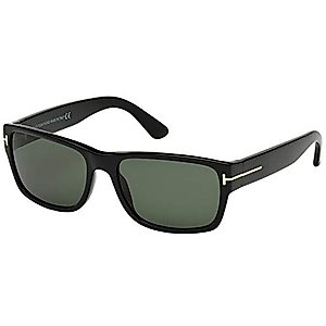 TOM FORD Men's Mason TF445 01N Shiny Black Green Rectangular Sunglasses 58mm