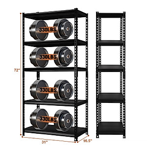 PACHIRA E-Commerce 72" H Metal Shelves for Storage 31" W x 16.5" D x 72" H, 5 Tier Adjustable Shelving Unit Kitchen Office Storage Rack Basement Utility Shelf