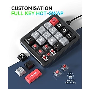 TISHLED Aluminum Mechanical Numpad Programmable Macro Keypad RGB LED Backlit Hot Swappable Number Pad 19-Key NKRO Linear Red Switches Numeric Keyboard Wired USB-C for PC/Laptop/Win/Mac, Black