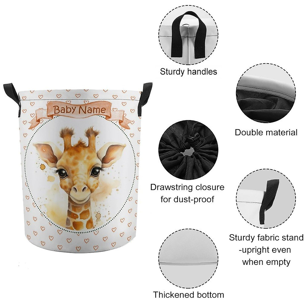 Giraffe Personalized Baby Laundry Basket Custom Name Nursery Hamper Collapsible Kids Laundry Hamper with Handles Durable Oxford Cloth Organizer for Clothes Storage Baby Gift Baskets