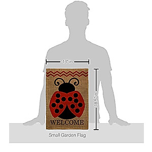 Welcome Ladybug Burlap Garden Flag - Friends Bugs & Frogs Butterfly Ladybugs Dragonfly Bee Springtime Insect Natural Wildlife - Yard Decorations Holiday Outdoor Flags Double-Sided 12.5 X 18