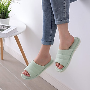 shevalues Summer House Slippers for Women Men Breathable Waffle Indoor Slippers Slip-on Open Toe Home Shoes, Green 7.5-8.5 Women Men/6-7men