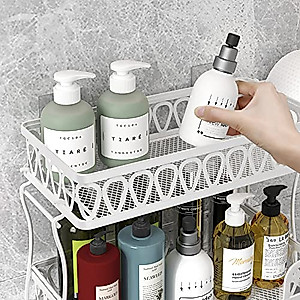 GILLAS 2 Tier Bathroom Over The Toilet Storage Shelf, Farmhouse Bathroom Storage Organizer with Toilet Paper Holder, Space Saver White