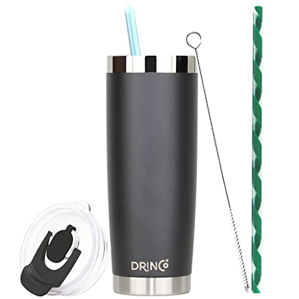 Drinco - 20 oz Stainless Steel Tumbler | Double Walled Vacuum Insulated Mug With Lid, 2 Straws, For Hot & Cold Drinks (2PK, 2pk 20oz Black & Purple)
