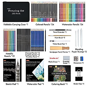 Drawing Kit, Shuttle Art 103 Pack Drawing Pencils Set, Sketching and Drawing Art Set with Colored Pencils, Sketch and Graphite Pencils in Portable Case, Drawing Supplies for Kids, Adults and Artists