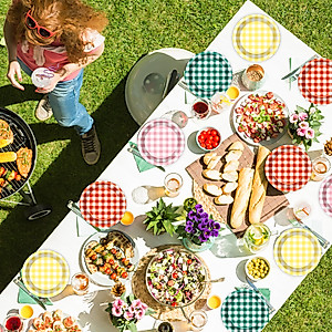 Lonfliness 48Pcs Camp Gingham Paper Plates 7Inch Gingham Checkered Bachelorette Party Supplies Glamping Birthday Tableware Dinnerware Set Summer Plaid Camping Themed Party Favors Baby Bridal Shower