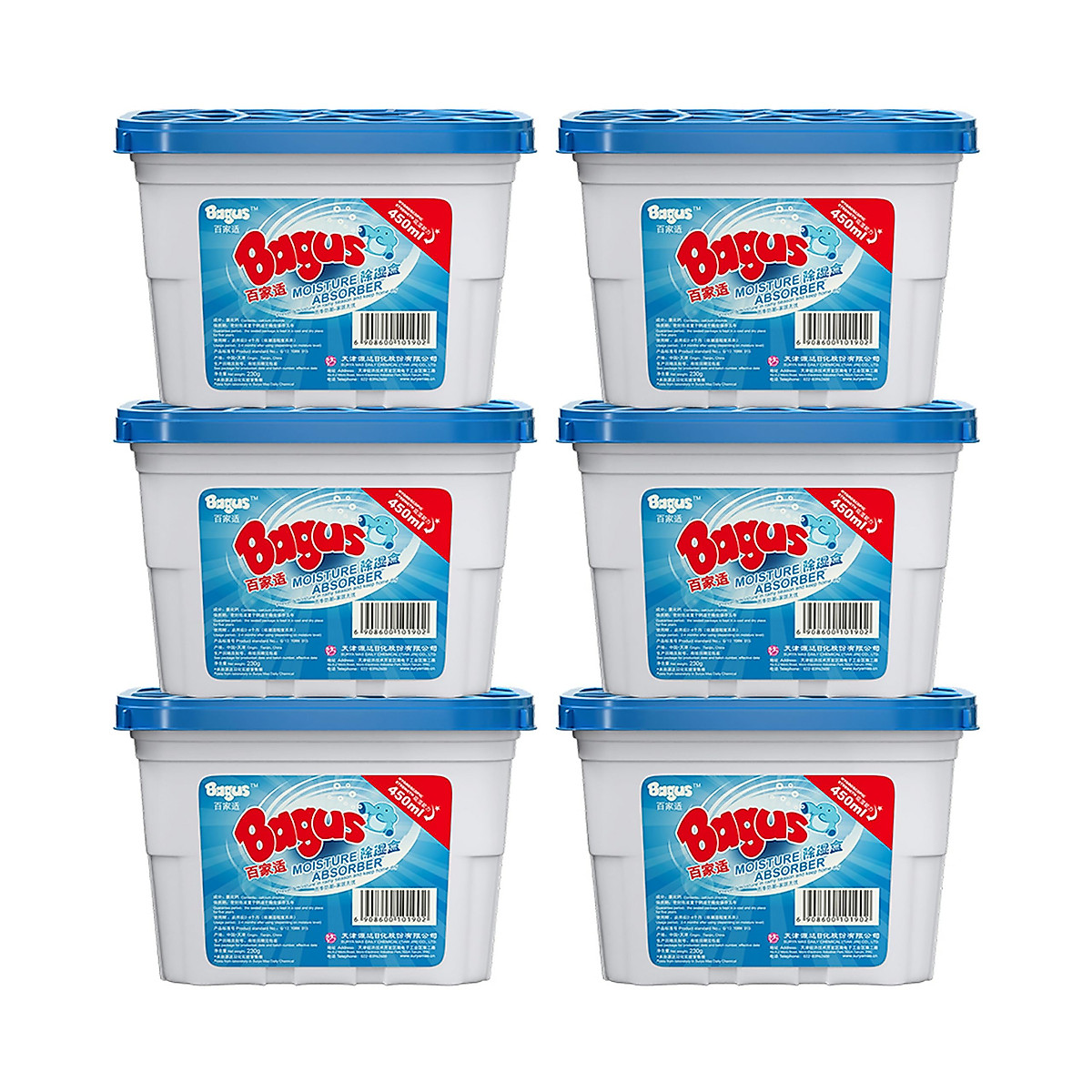 Bagus Moisture absorbers Boxes (6 Pack) - 10.5 Oz, Dehumidification Box, Moisture Absorber for Closet, Bathroom, Storage, Kitchens, Basement, Laundries, Spaces, Studies, Car, Boats, RVs, Boat Cabin.