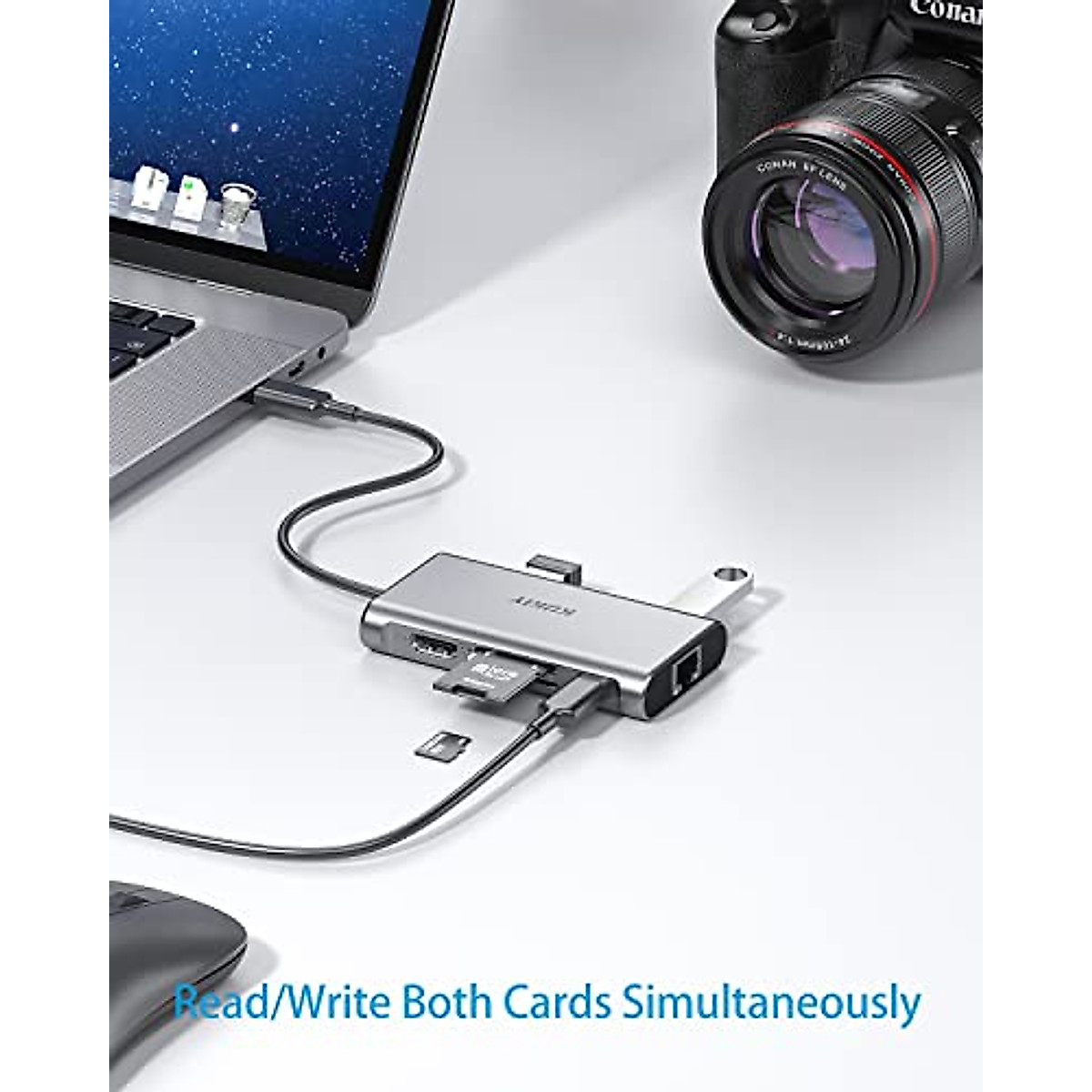 USB C Hub 8-in-1 with 4K HDMI, KUKIY Gigabit Ethernet, 3 USB 3.0, 100W PD Charging and SD&Micro SD Card Reader USB C Adapter Aluminum for MacBook Pro/Air (Thunderbolt 3)