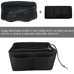 Lmeison Purse Organizer Insert for Handbags, Tote Bag Organizer with Zipper, Purse Insert for Marc Jacobs, Neverfull Mm Speedy and More, Black, Medium