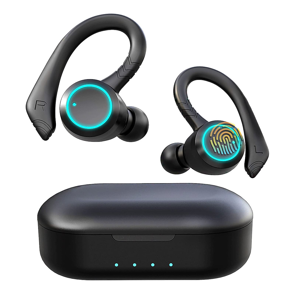 USBERG Wireless Headphones Bluetooth Earbuds with Mic, IPX7 Waterproof Sport Earbuds with Over Ear Hooks for Running Workout, USB-C Charging Box, Compatible with iPhone/Android