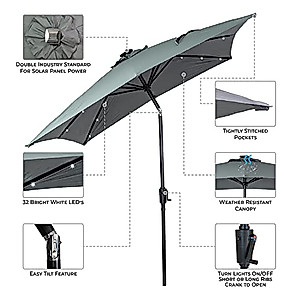 Sun-Ray 9'x7' Rectangular Solar Lighted Umbrella - Grey