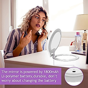 Flymiro Lighted Makeup Vanity Mirror with 10X 1X Double Sided Magnification Mirror, 3 Color Lighting, Rechargeable Tabletop Desk LED Foldable Travel Cosmetic Mirror with Lights