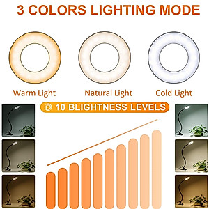 lishumei Clip on Light Reading Lights, 48 LED USB Desk Lamp with 3 Color Modes 10 Brightness, Flexible USB Clamp Bedside Lamp, Eye Caring Book Light for Studying/Working/Gaming (Black)