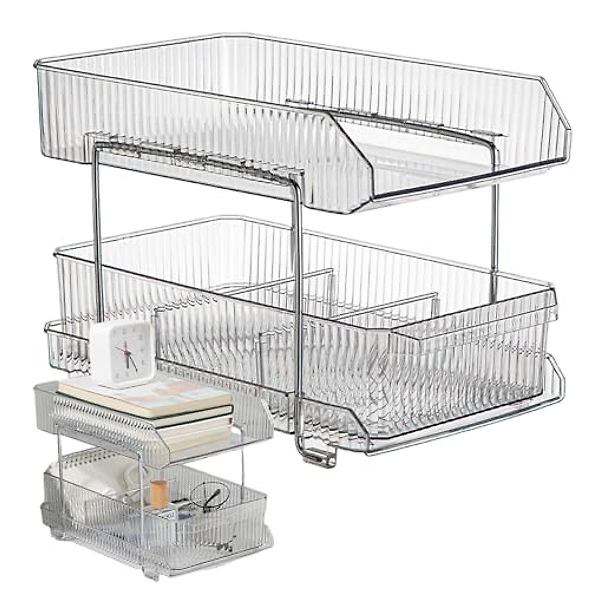Shelfing Cart, Extensive Under Sink Shelf, Effortless Kitchen Storage Racks, 2-Tier Clear Kitchen Storage Rack, Secure Kitchen Pantry Organizers, 2-tier Stackable Storage Shelves for Kitchen Use