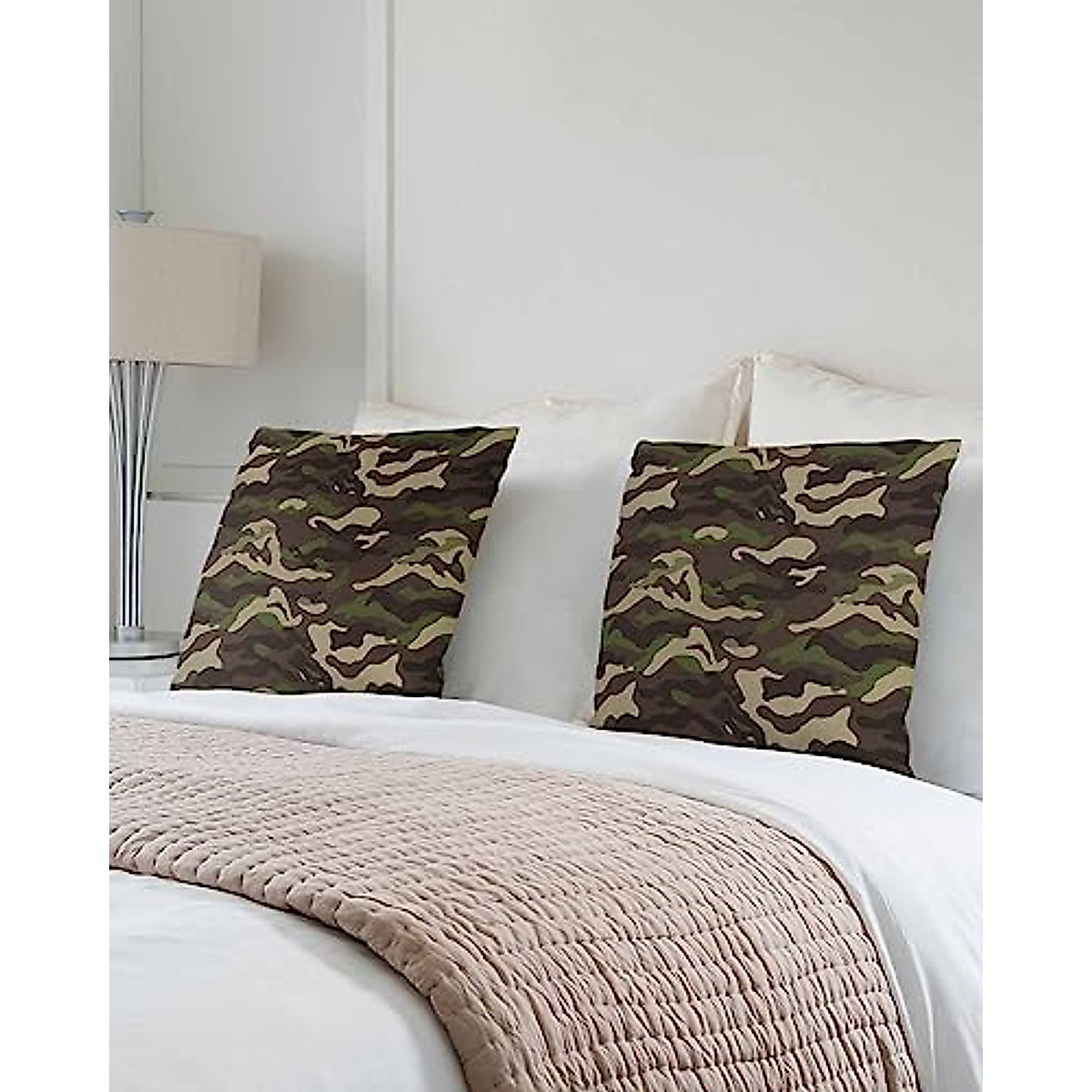 HELLOWINK Decorative Throw Pillow Covers 18x18 Set of 2 Camo Green Linen Indoor Outdoor Pillow Covers for Couch Sofa Camouflage Soft Double-Sided Cushion Covers Cases for Home Decor