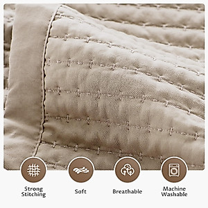 KASENTEX Quilt Mini Set-Stone Washed-Super Soft Bedspread-Light Weight-White Down Alternative Microfiber Fill-Machine Washable-Solid Colors, Twin +2 Shams, Camel