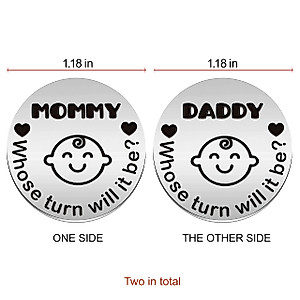 NUREE 2 Pieces New Parent Whose Turn Will It Be Double-Sided Decision Coin for New Mummy Daddy, New Baby Gift for Dad Pregnancy Mom Present Wife Father’s Day, Birthday, Christmas Gift