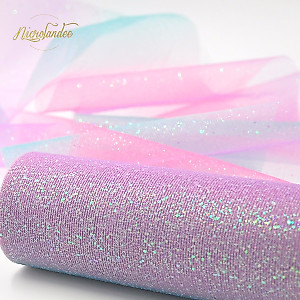 NICROLANDEE Rainbow Glitter Tulle Rolls 6 inch x 10 Yards (30 feet) Shimmer Color for Table Runner Chair Sash Bow Pet Tutu Skirt Sewing Crafting Fabric Wedding Baby Shower Birthday Ribbon
