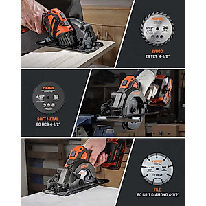 4-1/2 inch Cordless Circular Saw, 20V Mini Circular Saw Cordless 5500 RPM & 2.0Ah battery & Fast Charger, 3 Blades (24 TCT/80 HCS/60 DIAMOND) for Wood, Soft Metal and Tile - MC8 Pro