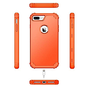 BENTOBEN Case for iPhone 8 Plus, iPhone 7 Plus Case, 3 in 1 Hybrid Hard Plastic Soft Rubber Heavy Duty Rugged Bumper Shockproof Full-Body Protective Phone Cover for iPhone 8 Plus/7 Plus, Coral Orange