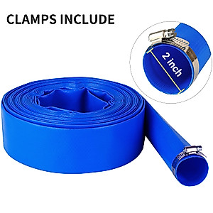 2" x 50 FT Pool Backwash Hose Blue Heavy Duty Reinforced PVC Lay Flat Water Discharge Hose for Swimming Pool Filter Pump,with 1 Clamp