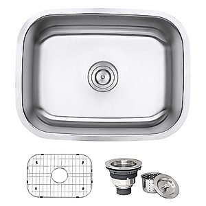 Ruvati RVM4132 Undermount 16 Gauge 24" Kitchen Single Bowl Sink, Stainless Steel