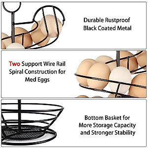 Black Metal Egg Skelter, Spiral Design Egg Dispenser Rack Holder with Storage Basket for Countertop, Kitchen