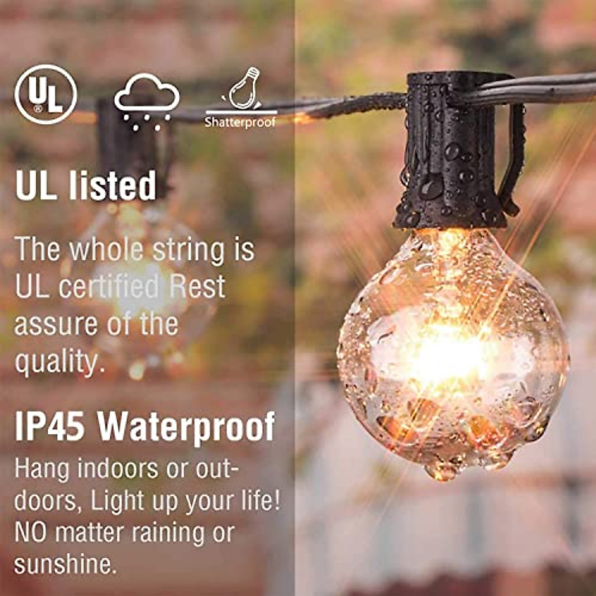 Svater Outdoor String Lights 100ft Shatterproof, Globe Patio Lights with 50pcs Plastic Bulbs, 2700K Warm White, IP45 Waterproof, Connectable Hanging Lights for Patio Balcony Party Porch