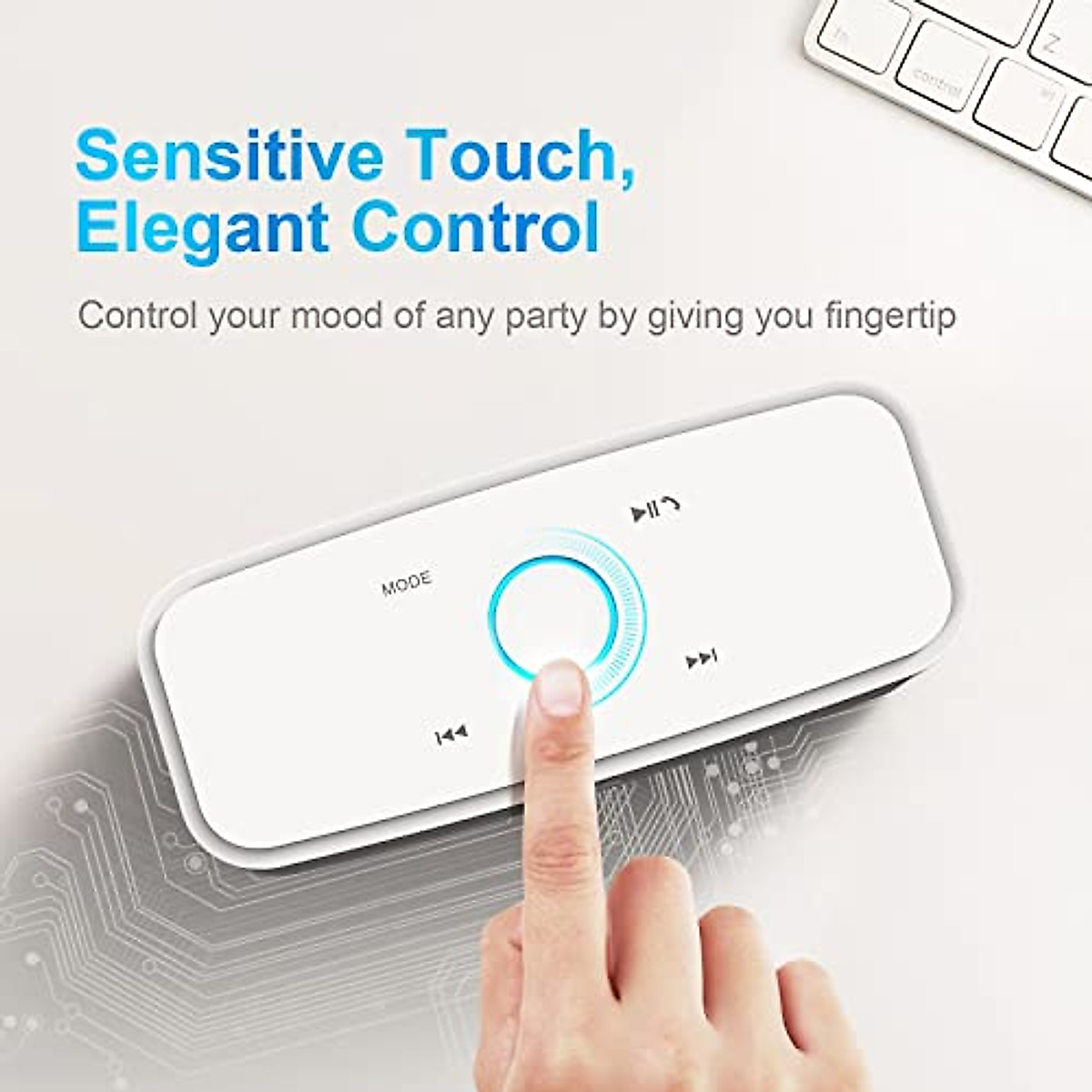 DOSS SoundBox Touch Wireless Bluetooth Speaker with 12W HD Sound and Bass, IPX5 Water-Resistant, 20H Playtime, Handsfree, Portable for Office, Home, Outdoor, Travel-White