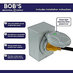 BISupply 50 Amp Generator Inlet Box - 3 Prong Power Inlet Box, SS 2-50P 125V/250V Connection Box with Light Indicator