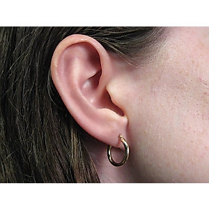 14K Yellow Gold Tube Hoop Earrings with Click-Down Clasp, 2mm Tube (15mm)