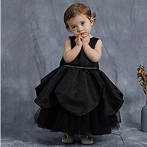 TENTIDE Baby Girls Tulle Wedding Dress Princess Pageant Birthday Formal Elegant Dresses Gown with Big Bowknot for Infant 0-24 Months (Black, 0-3 Months)